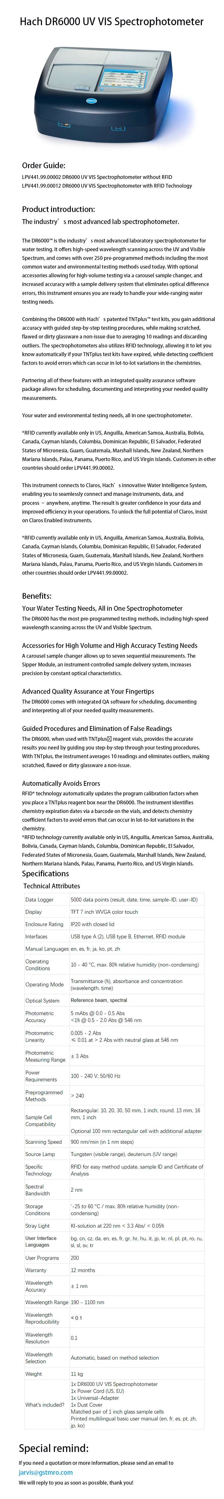 Hach Dr6000 Uv Vis Spectrophotometer Without Rfid Hach Laboratory ...