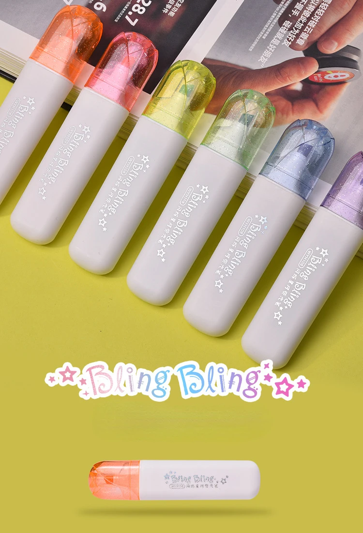 Creative New Glitter Highlighter Marker Set Mini Oblique Flat Tip ...