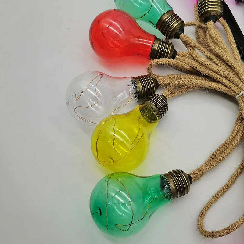 NY068004 Solar LED string light with A60 colorful bulb and hemp rope ...
