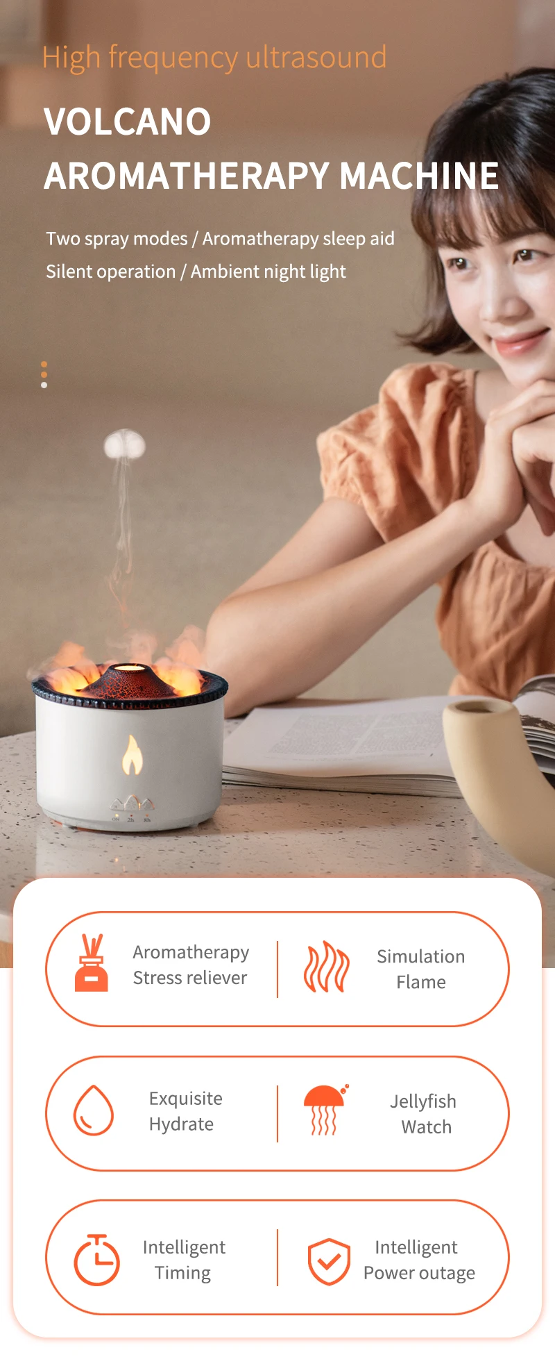 Kubeauty Volcano Flame Aroma Diffuser Essential Oil 130ml Scent Diffuser Fire Humidifier With ...