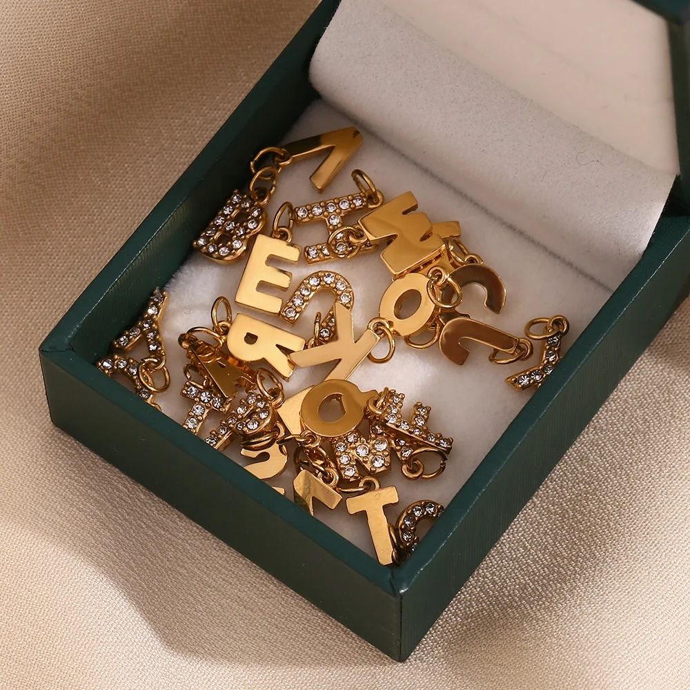 Dainty Crystal Rhinestone Initials Pendant Charm Letters