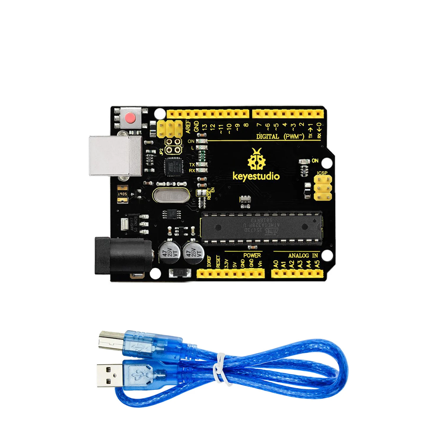 KEYESTUDIO R3 Tarjeta Placa ATmega328P ATMEGA16U2 con Cable Type C y Microcontrolador Compatible ...