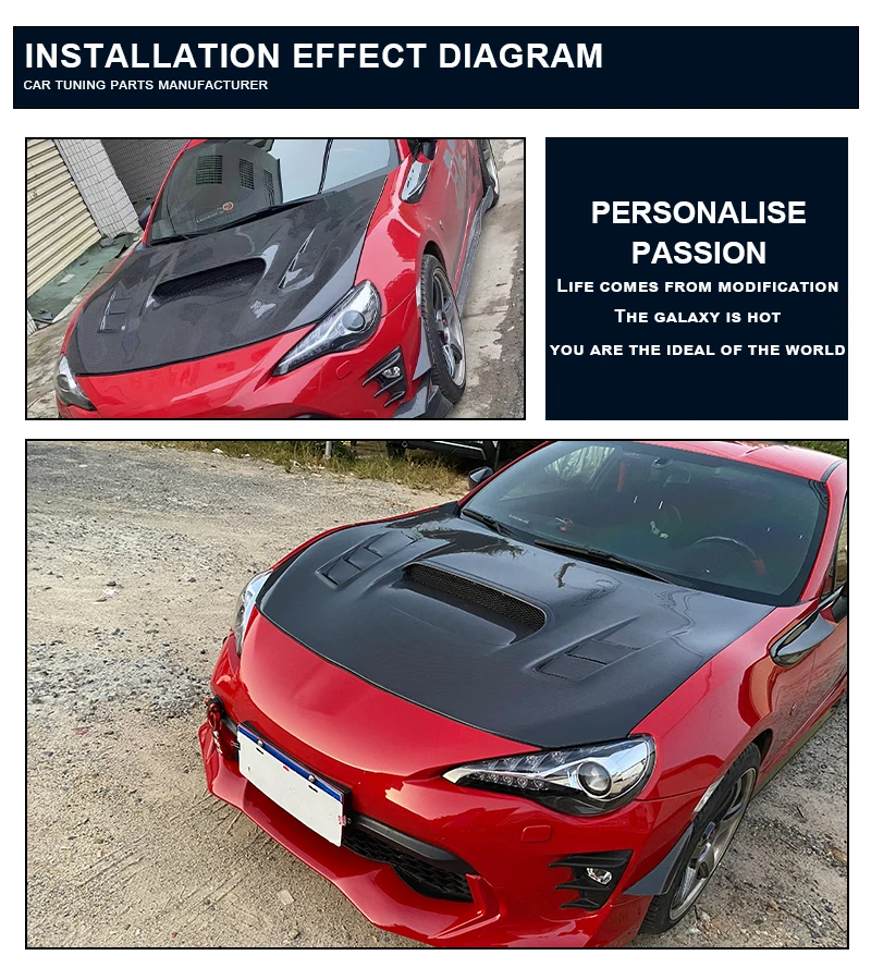 W Style Carbon Fiber GT86 Hood With Vents for Toyota 86 Scion FRS GT86 ...