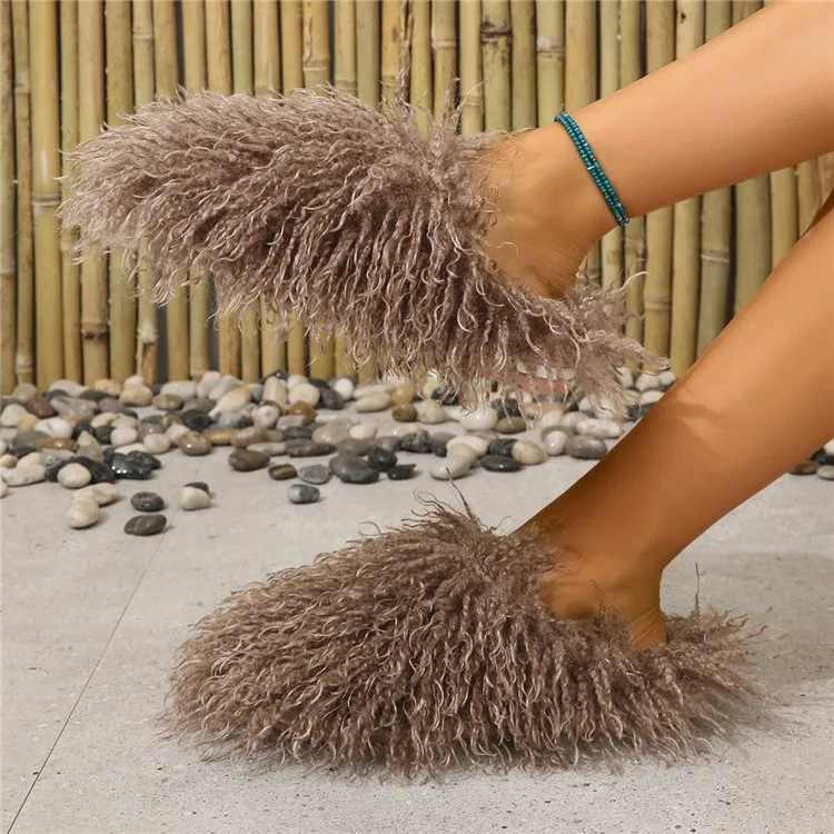 Winter Furry Shoes Women Fur Slippers Fluffy Luxury