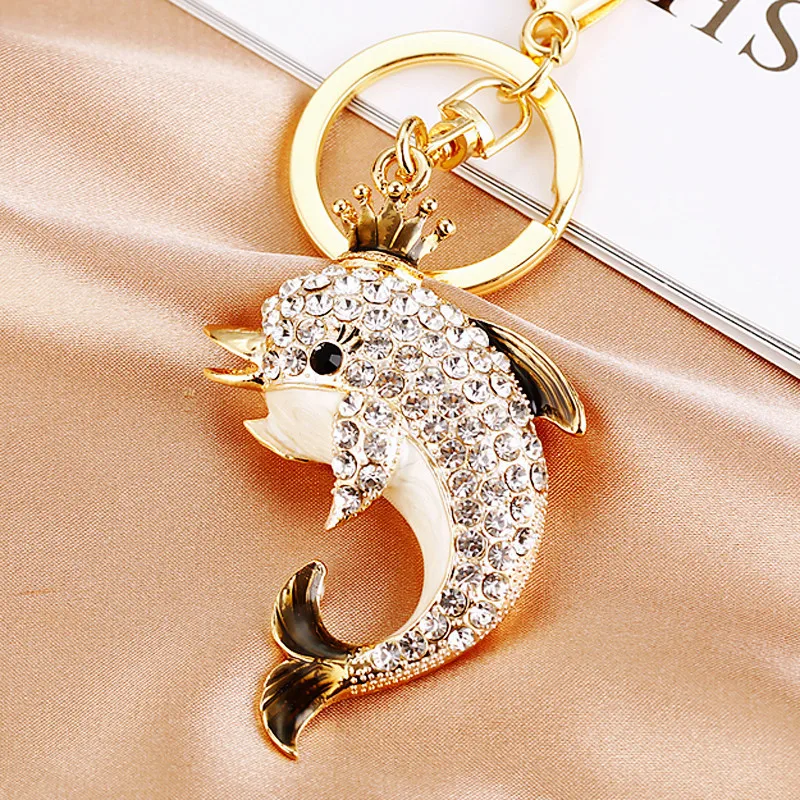 New Arrival Diamond Dolphin Crown Keychain Rhinestone Crystal Metal Key ...