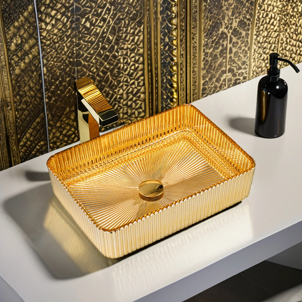 Yesson Modern Design Tempered Glass Hand Wash Basin Counter Mounted ...