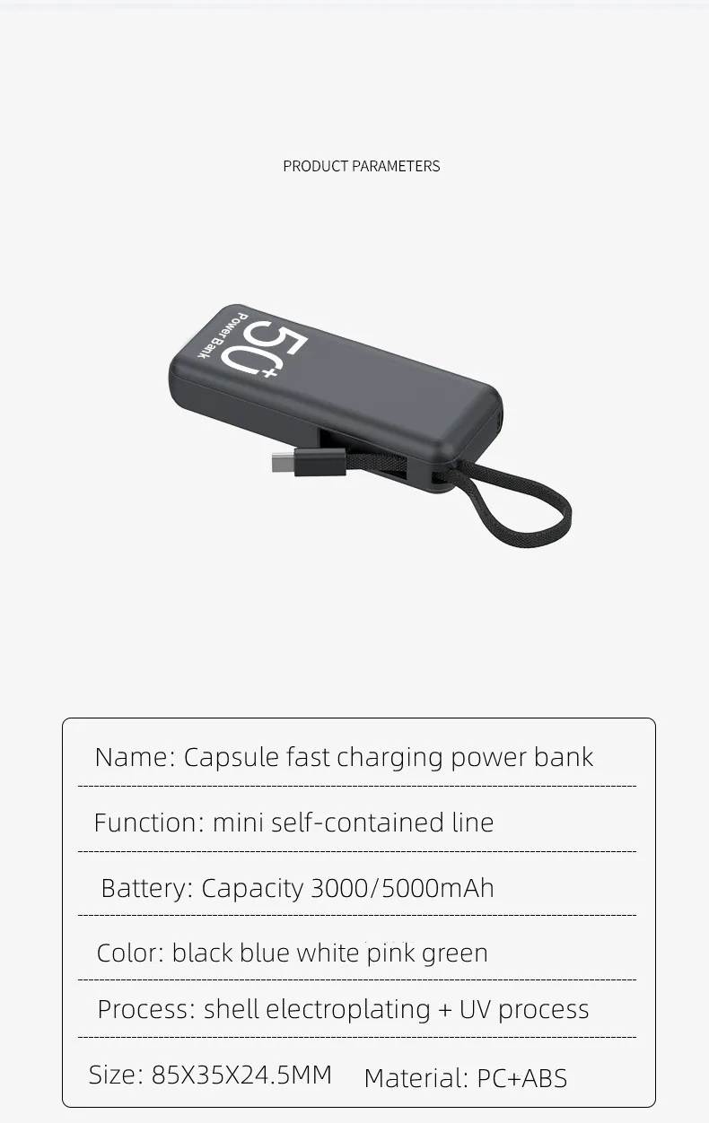 5000mah Small Portable Charger Power Bank With Built In Cables Mini ...