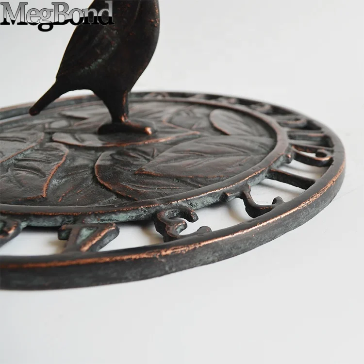 Cast Iron Bird Outdoor Sundial Clock for Garden - Megbond
