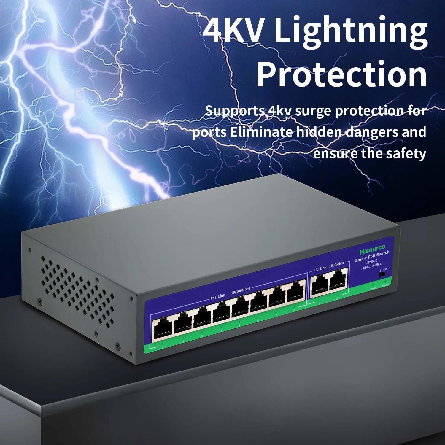 Hisource 75W POE Network Switch 8+2 Uplink 1000Mbps 8 Port IEEE802.af ...