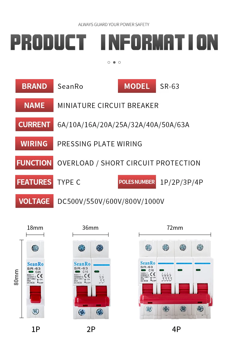 Seanro Ce Iec Solar Pv Dc Breaker Mini Circuit Breaker Mcb Mcb Breaker 1p 2 Pole Dc Mcb 500v ...