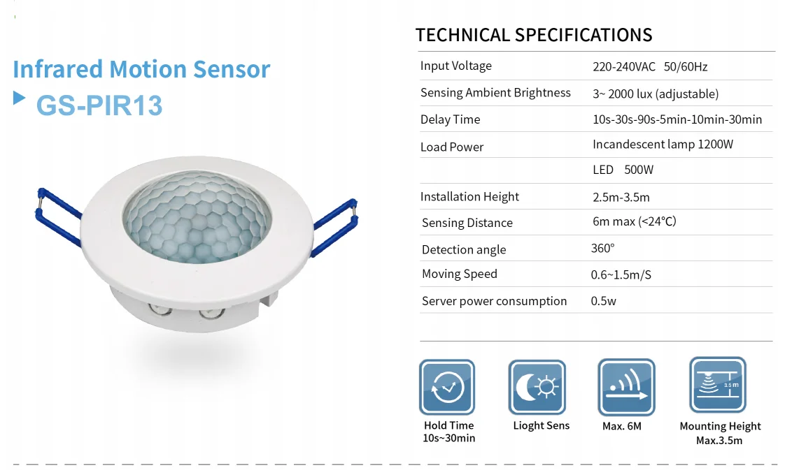 2023 PIR Ceiling Mount Infrared Motion Sensor - Automatic Light Control
