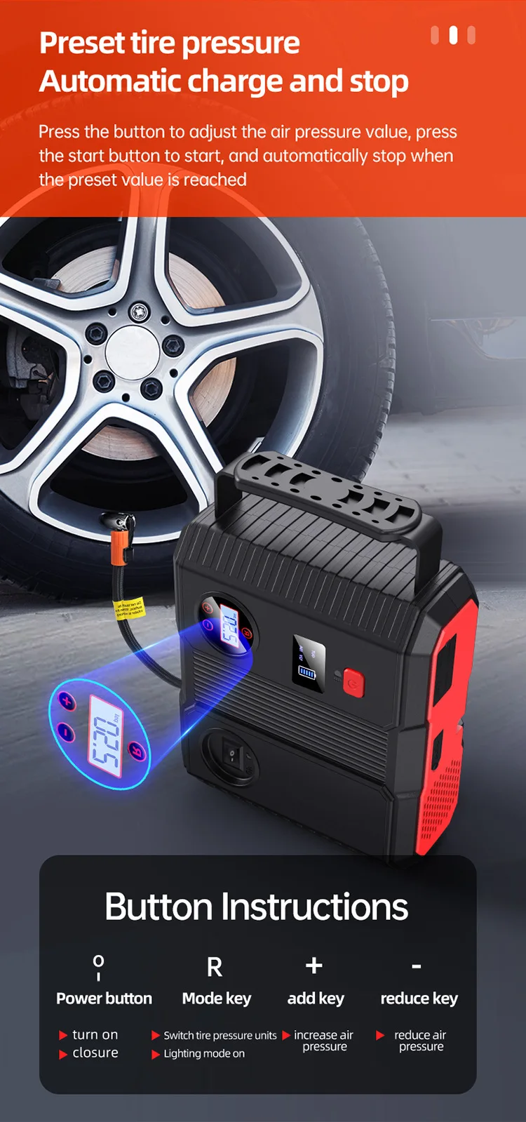 Emergency 3000a Peak Inflation Pump Car Jump Starter Jump Start Battery ...