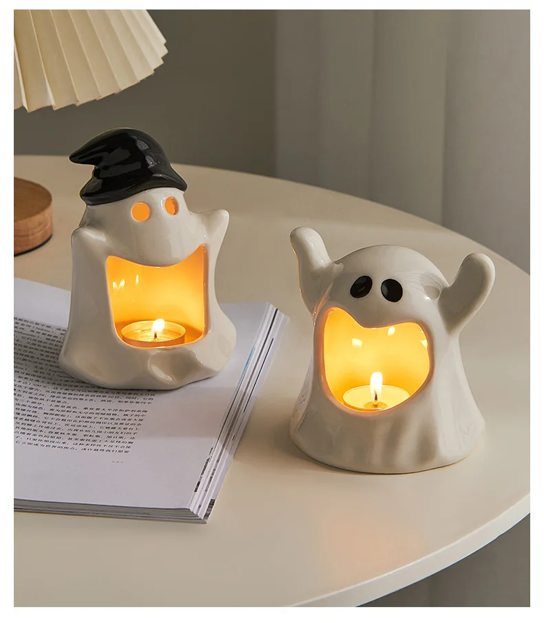 Creative Ceramic Halloween Cute Ghost Candlestick Ornament