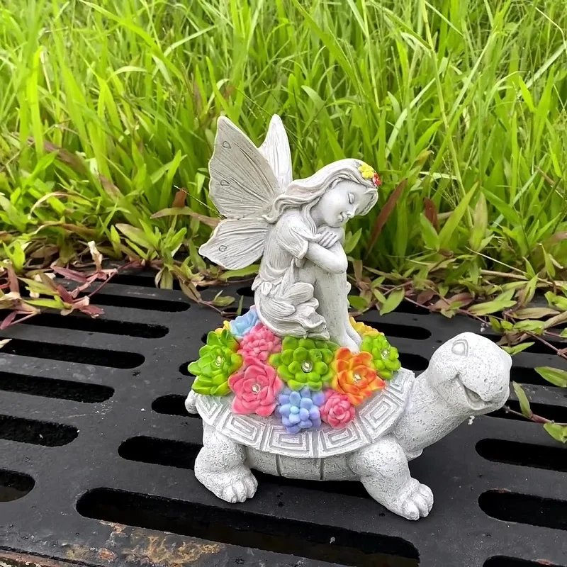 Resin Turtle and Angel Figurines Solar Garden Statues Outdoor ...
