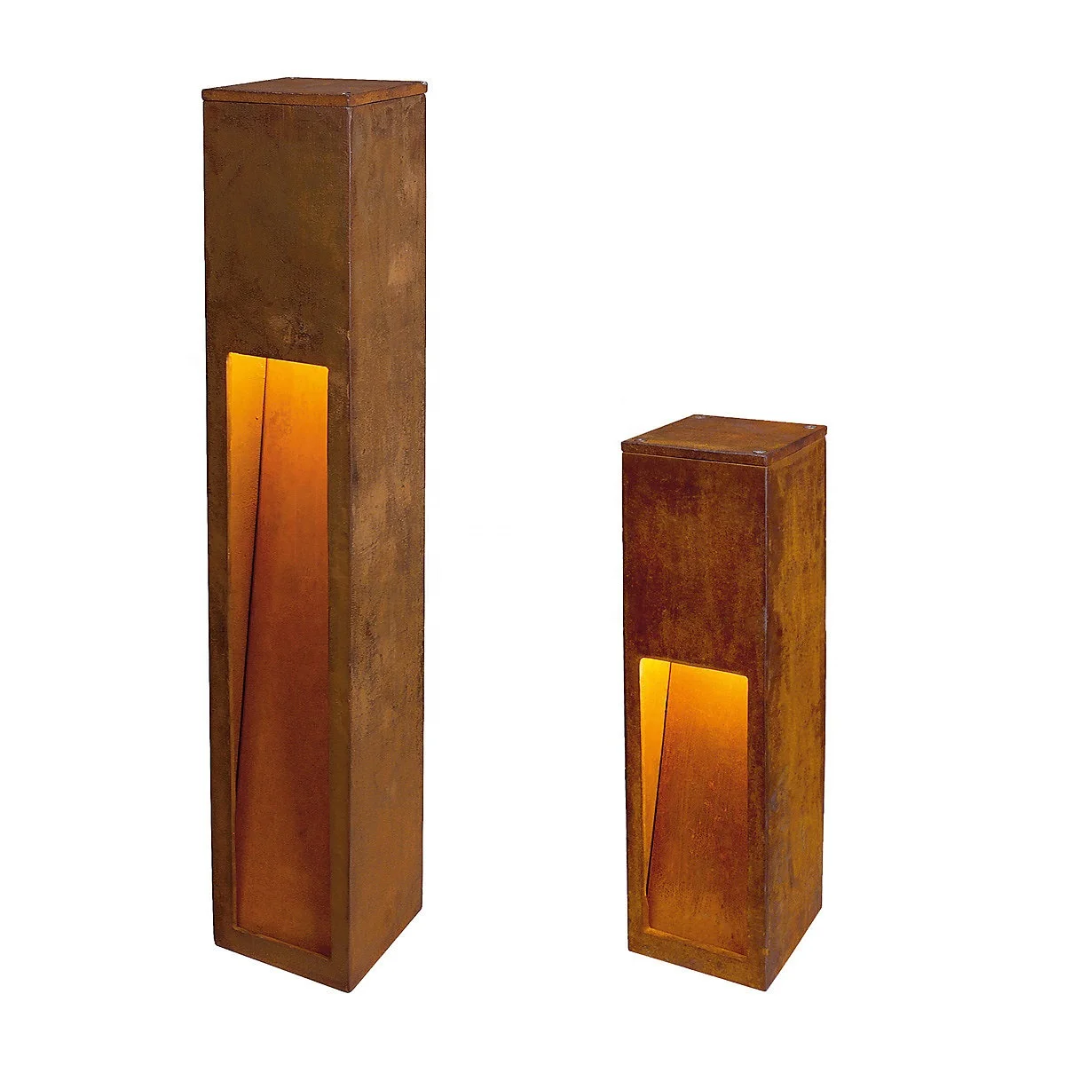 Rusty Corten Metal Bollard Lamp With Led Corten Steel Garden Solar ...