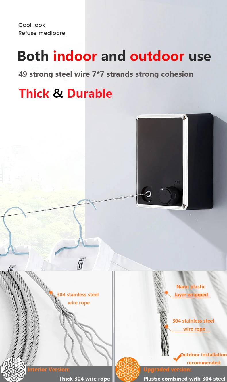 Retractable Clothesline SUS304 - Durable & Adjustable