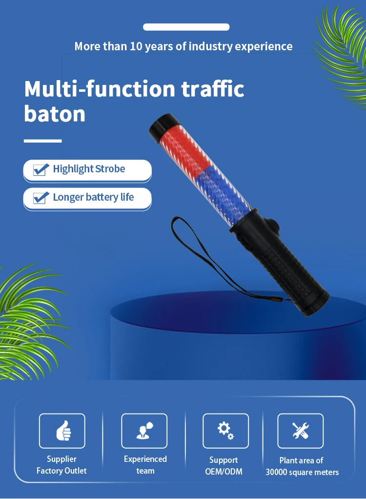 Portable Traffic Rechargeable Light Stick - LED Red Blue