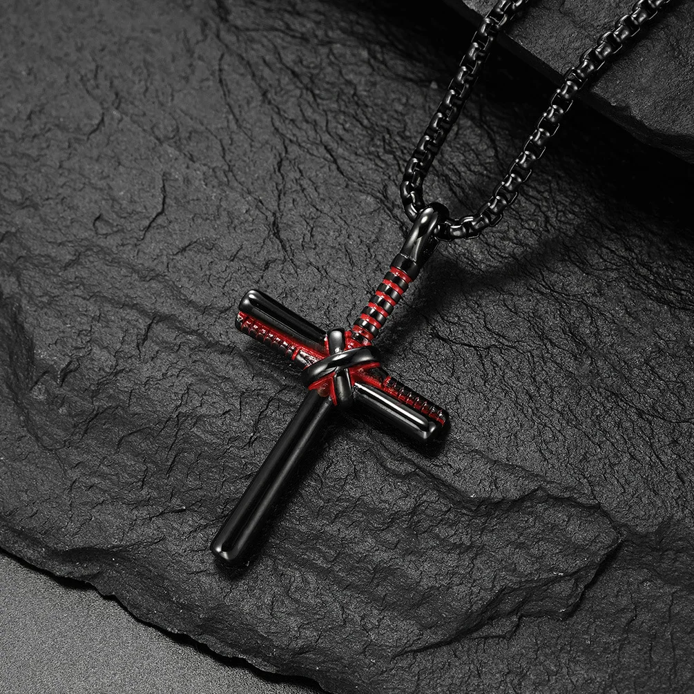 Stainless Steel Sports Series Baseball Bat Cross Necklace