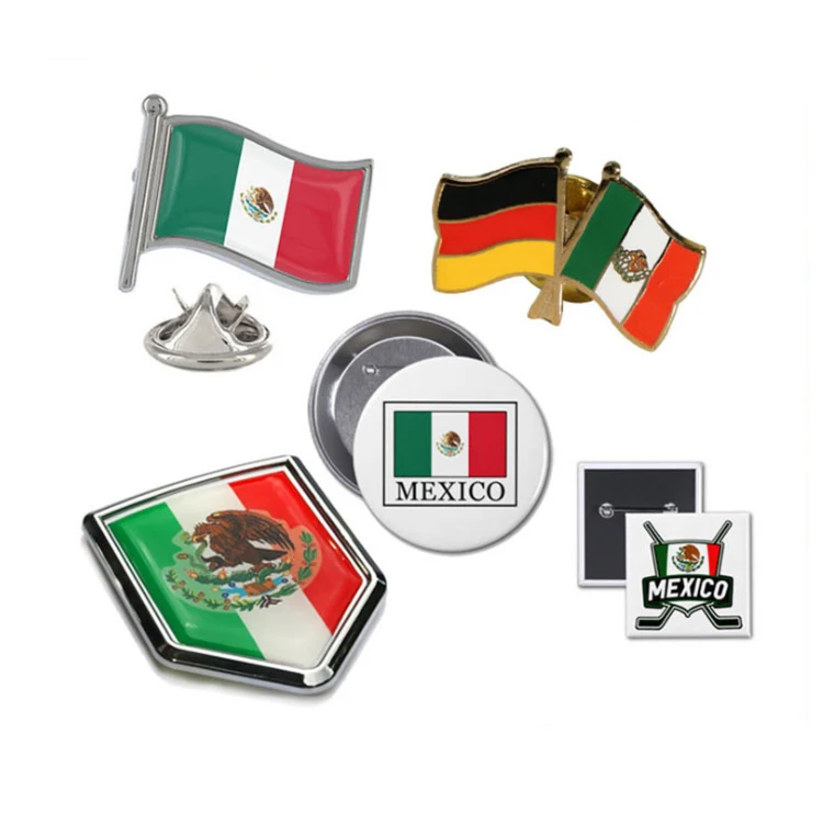 Customized Enamel Mexican Pan Double Cross Flag Enameled Metallic Pins ...