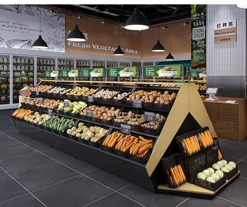 Supermarket Vegetable and Fruit Display Shelf 3 Layers Vegetable ...