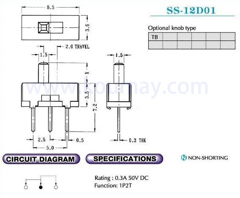 SS-12D00 Vertical Slide Switch 1P2T SS12D00| Alibaba.com
