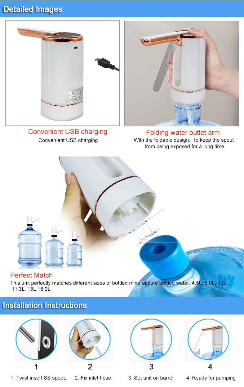 Luxury Model Usb Rechargeable Mini Water Dispenser Portable Pump For ...