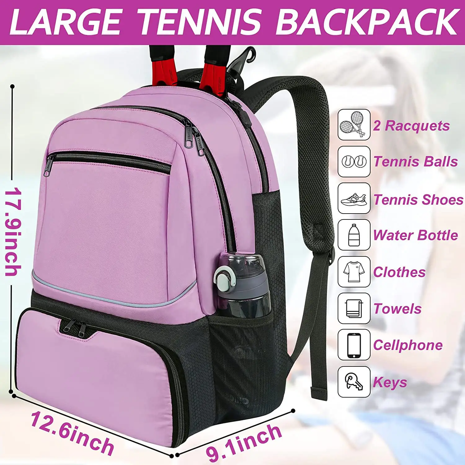 2023 Custom Logo Tennis Backpack For 2 Rackets With Separate Shoe Space ...