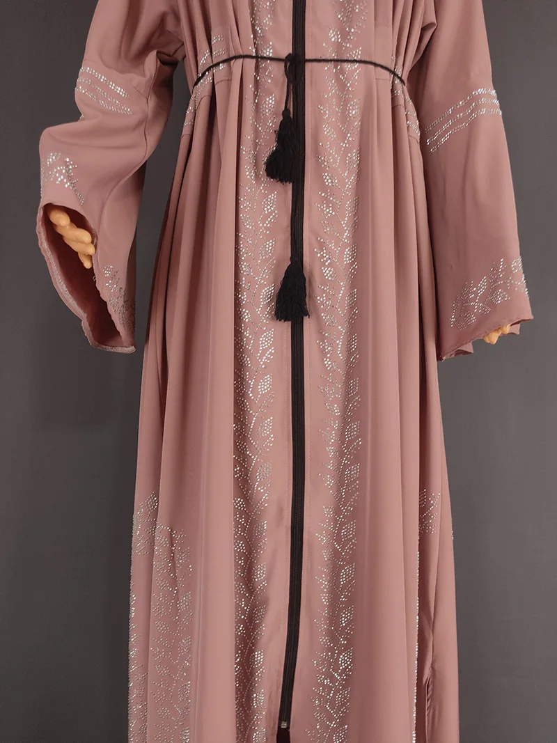 Modest Elegant Front Open Muslim Kimono Abaya Western Style