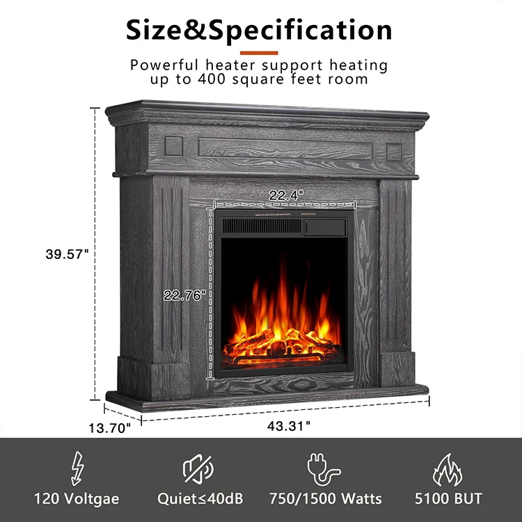 Remote Control Indoor Wood Grain Gray Tall Mantel Wooden Surround ...