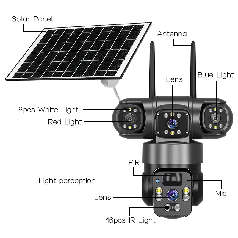 12MP V380 Pro Solar Powered Wireless 4G Wifi Surveillance Camera