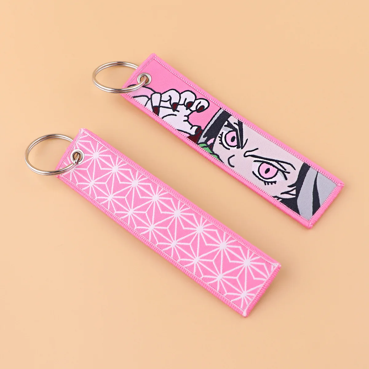 Japanese Anime Cartoon Kimetsu No Yaiba Woven Label Keychain