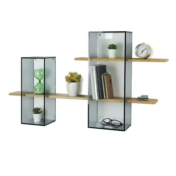 Acrylic Bamboo Floating Wall Mounted Ledge Shelf Acrylic Display Racks ...