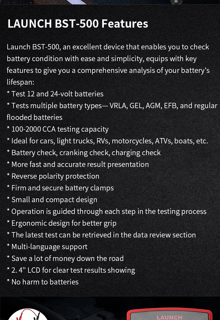 Professional Launch Bst-500 Bst500 Cranking And Charging System Test 6v ...