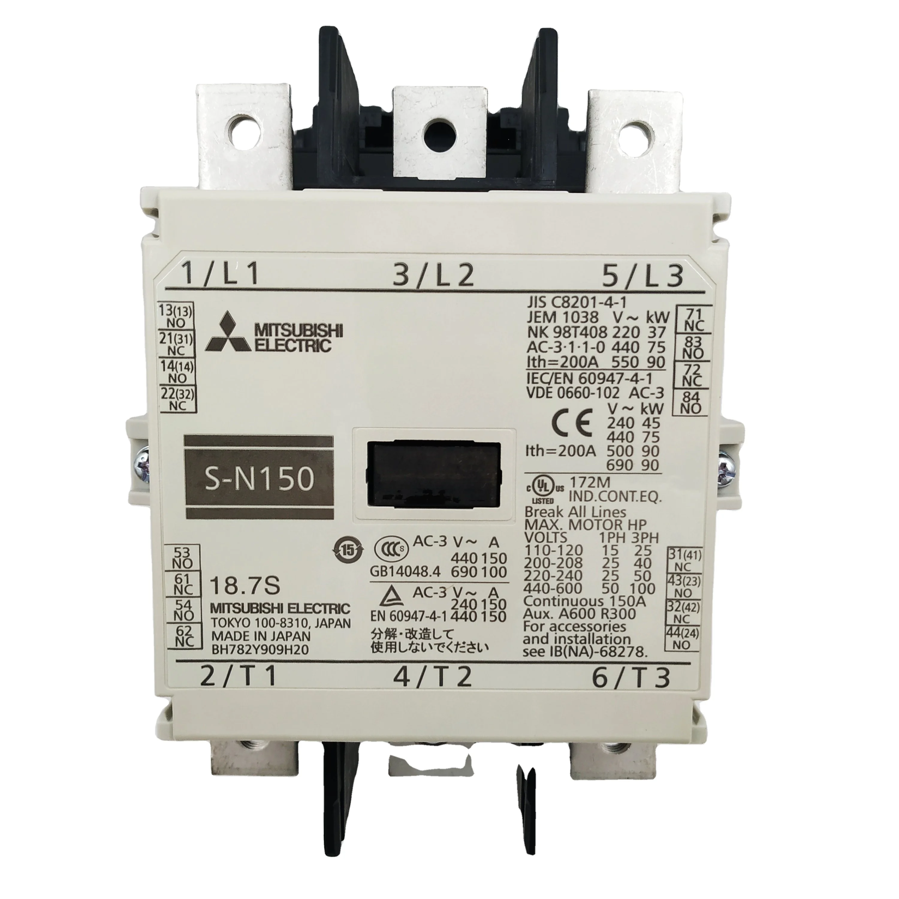 Contactor magnético de la serie Mitsubishi 3P 300A 2NO + 2NC AC100V ...