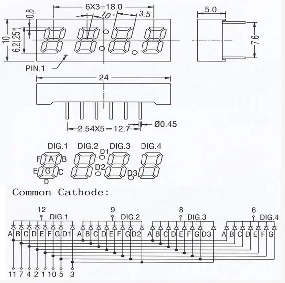 Common Cathode 4 Digit 0.25'' Inch 7 Segment Led Display White Color ...