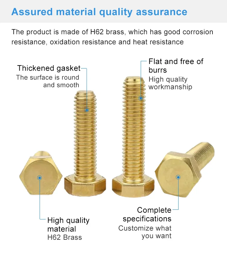 H62 Brass Gb5781 External Hexagon Head Bolt Metric Machine Thread Hex Nails Brass Hexagon Full ...