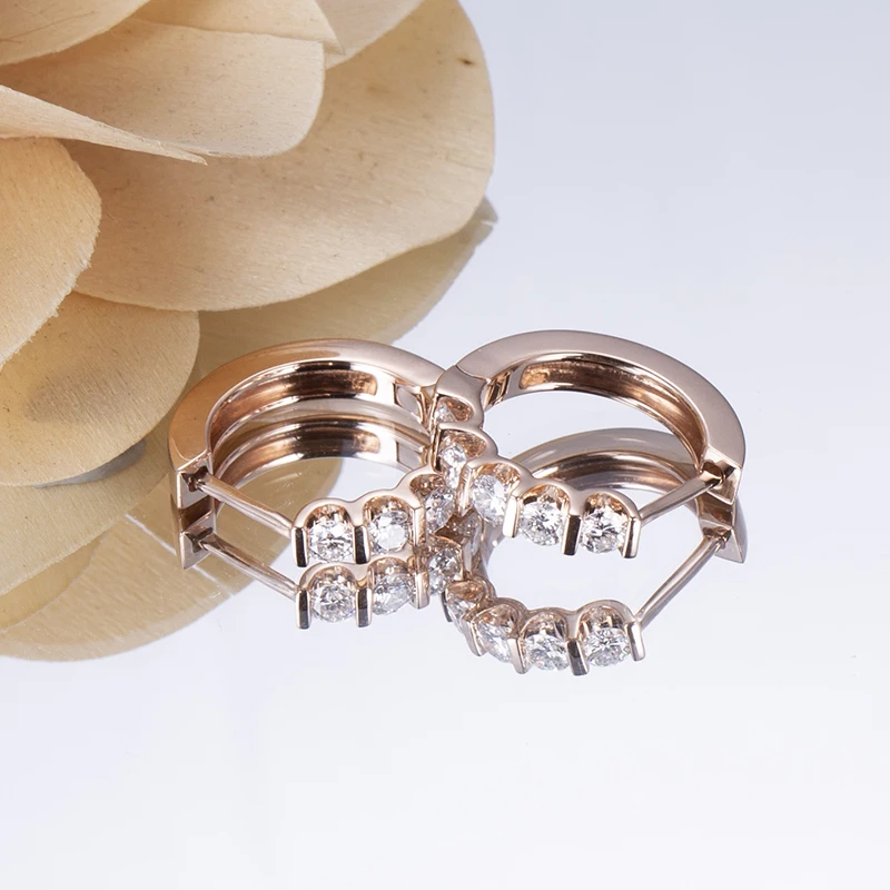 Messi Jewelry MSE-571 14K Solid Rose Gold Hoop Earrings Lab Grown ...