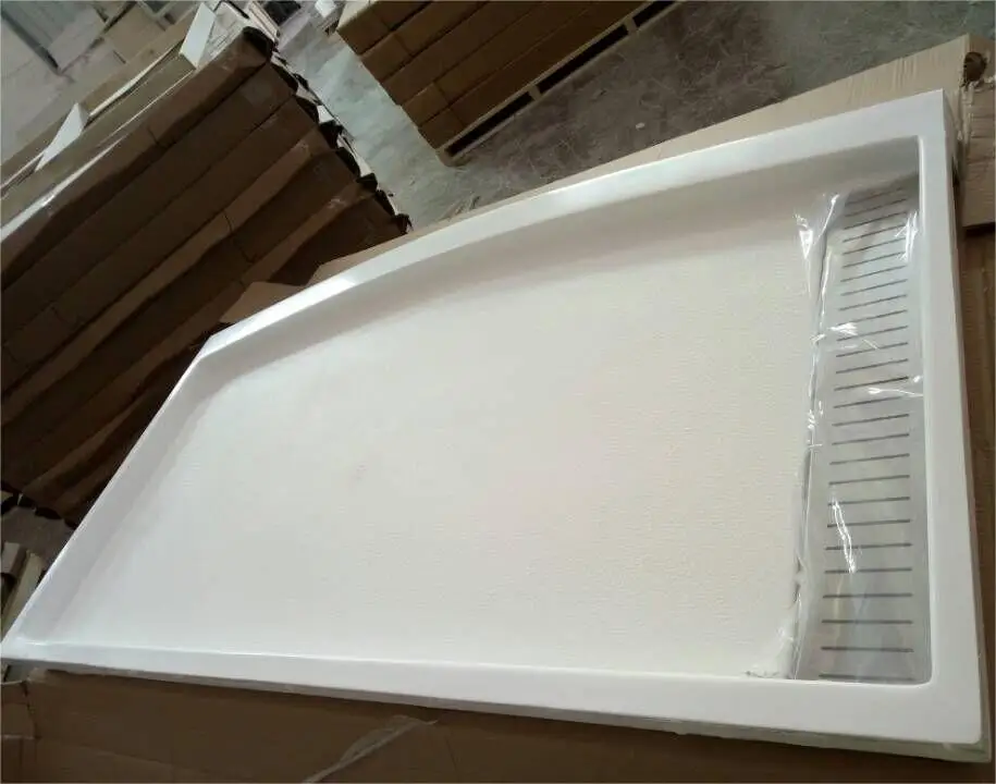 Curved Bowed Front Trench Drain Cultured Marble Shower Pan Cast Marble ...