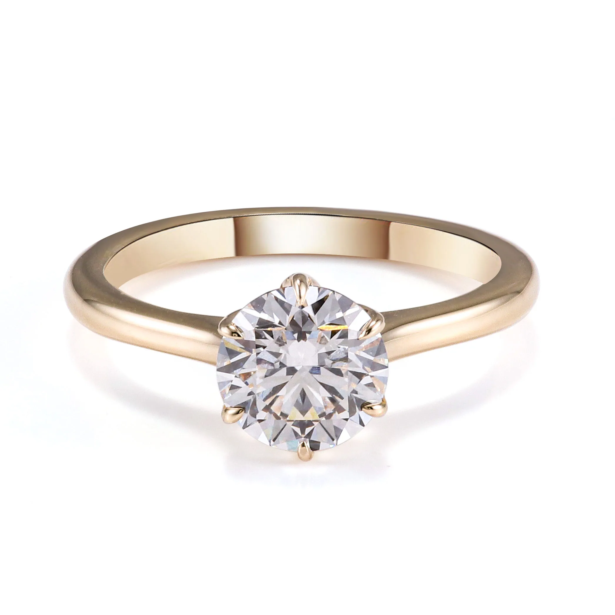 Six Prong Setting Lab Diamond Solitaire Ring 10k yellow gold Engagement ...