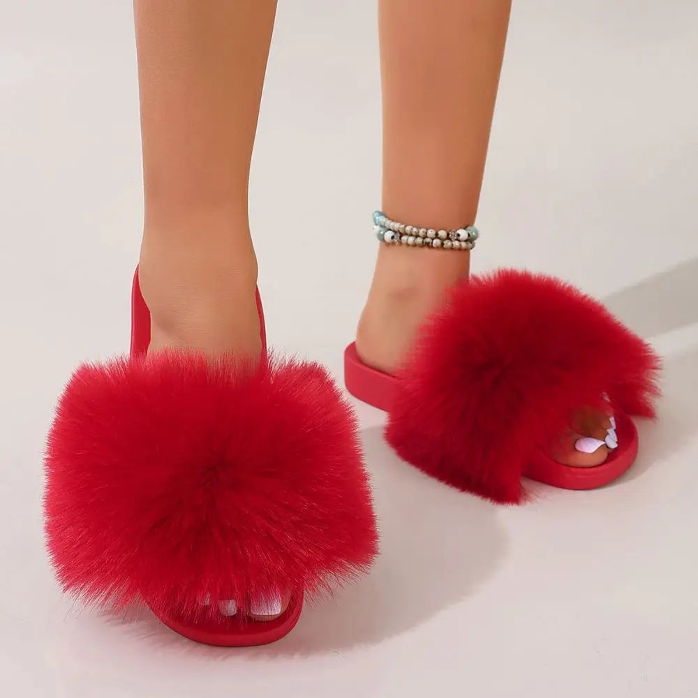 Pvc Faux Colorful Sole Teddy Fur Slides For Women Fox Fur Slippers With ...
