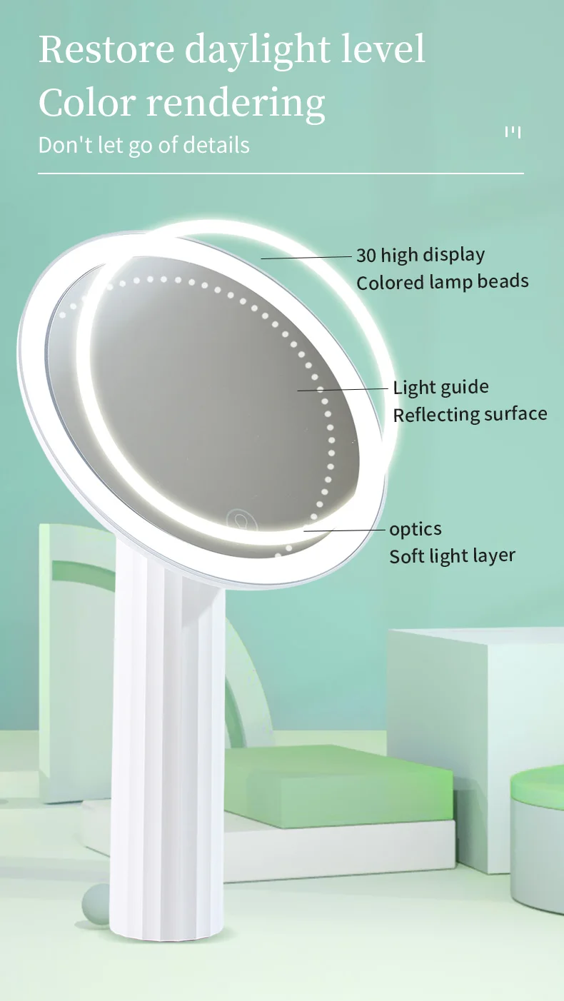 Logo Custom Home Stand up Desk Makeup Mirror With Led Light Adjustable ...