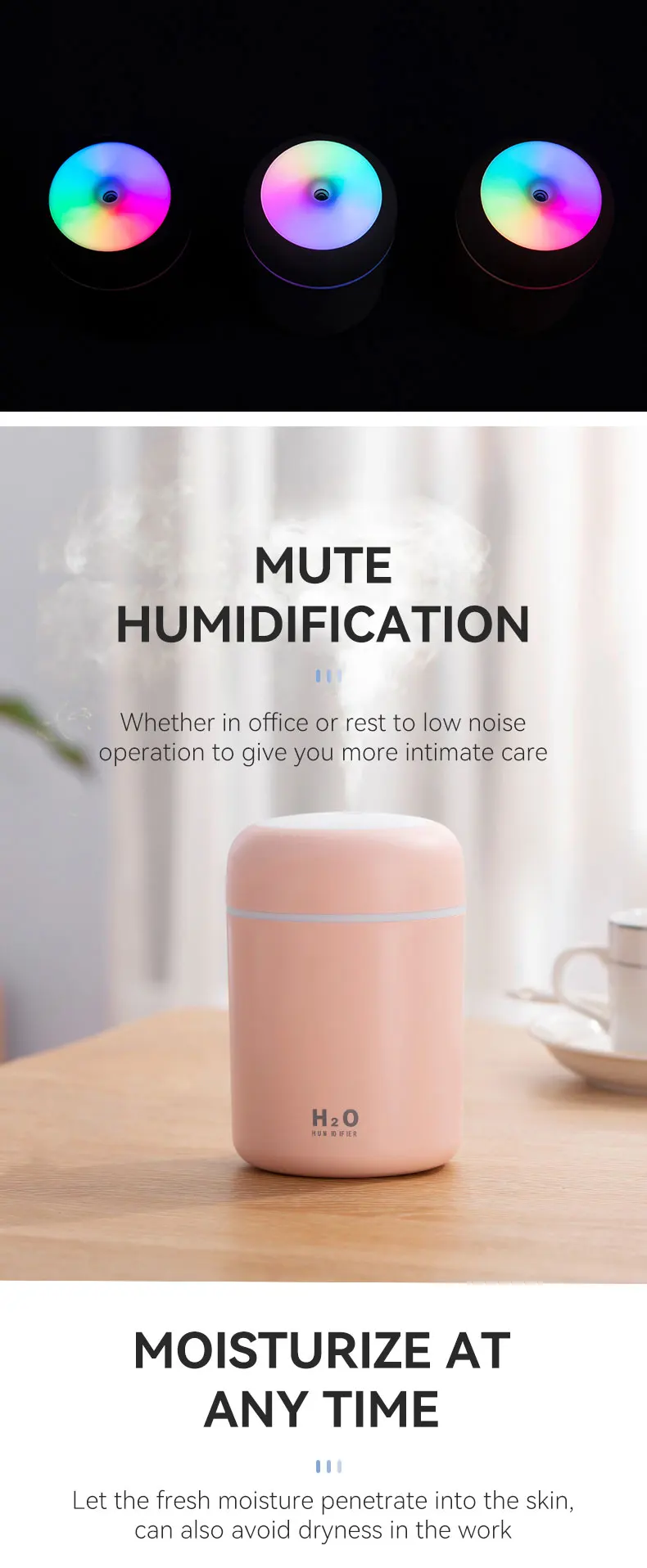 Portable Mini 300ml H2o Car Humidifiers USB Personal Desktop Cool Mist Air Humidifier With ...