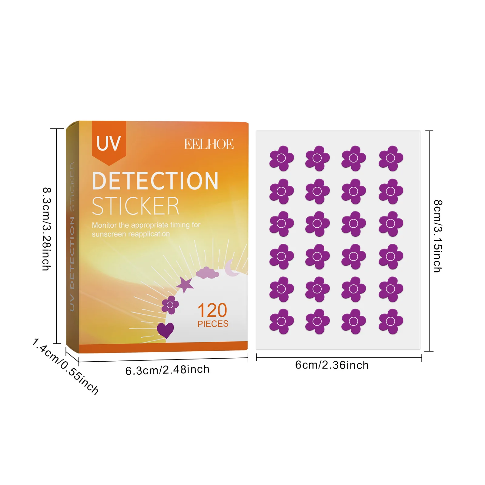 EELHOE UV Detection Stickers - 120 Pieces for Sunscreen