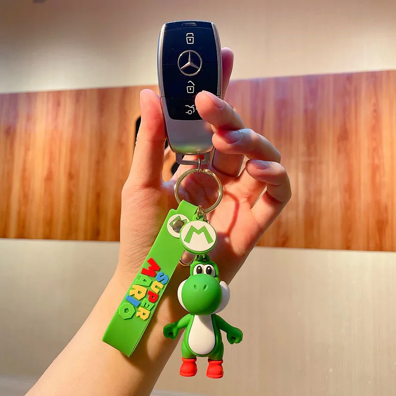 Lovely Cartoon Mario Yoshi Keychain 3D Doll Backpack Decoration Car Key ...