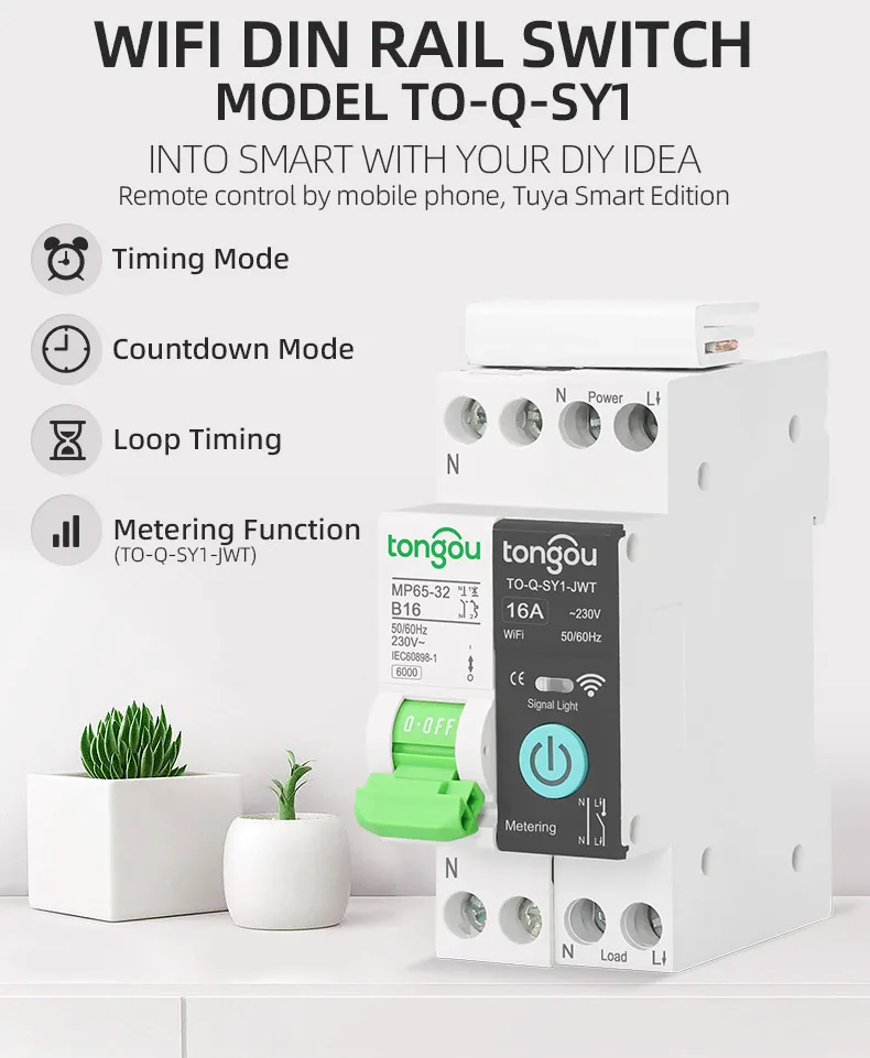 Smart Home Circuit Breaker - Tuya MCB Wifi 1P 32A DIN Rail