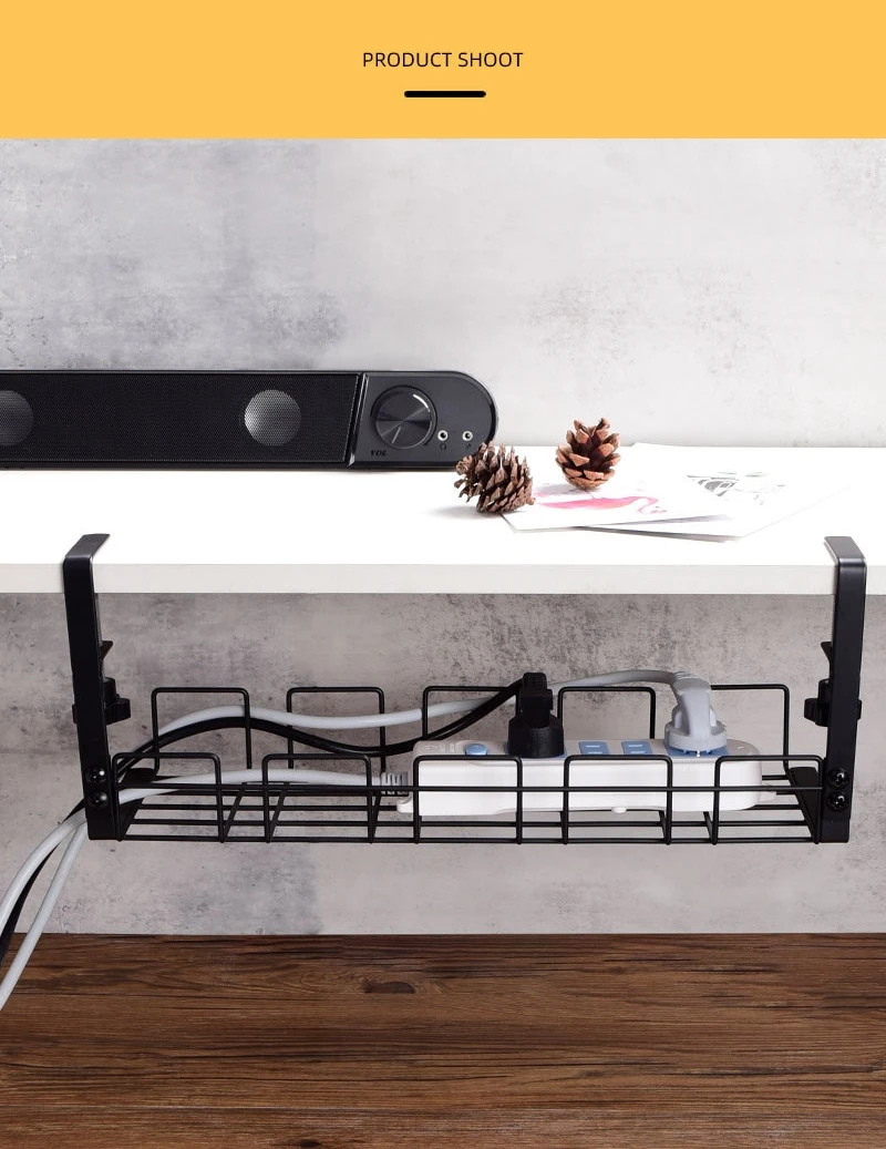 No Drilling Extendable Under Desk Cable Management Metal Tray With ...