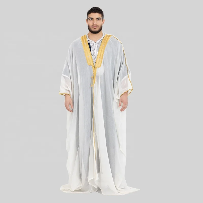 Breathable Solid Polyester Mens Abaya Bisht for Ramadan & Eid