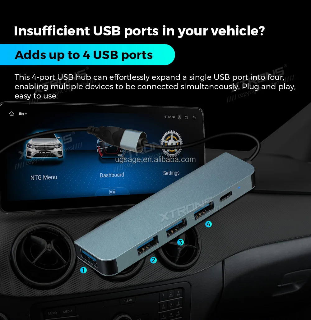 XTRONS 4 Ports USB 3.0 Hub Splitter - High Speed Adapter