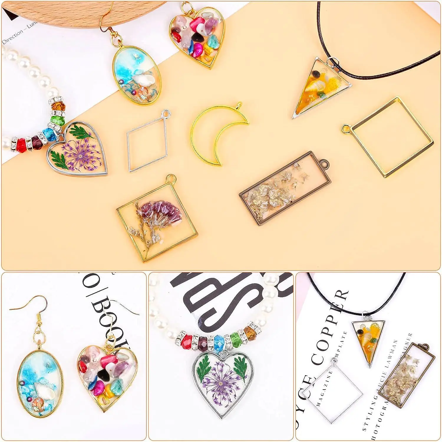 Open Bezels for Resin,Hollow Frame Pendants Resin Craft Bezels Jewelry ...