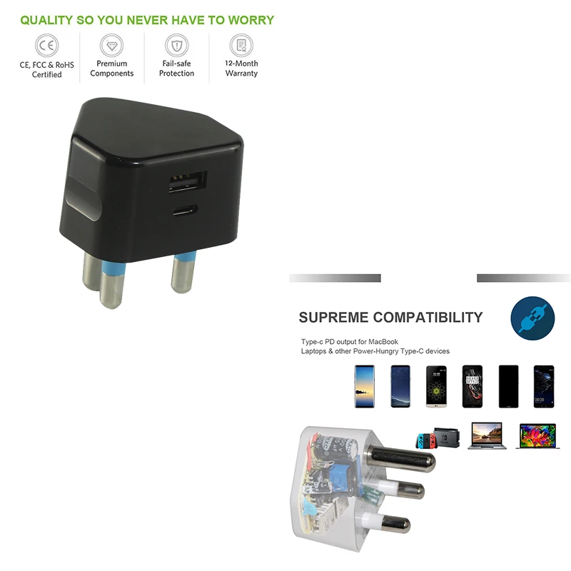 African Charger 3 Pin Adapter 5v 3a 9v 2a 18w Pd Power Supply Uk Smart ...